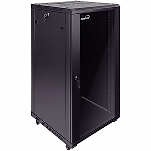 NavePoint 22U Server Cabinet Wall Mount Rack Enclosure with Caster Wheels, 2 Fans, Locking Glass Door, Removable Side Panels – 22U Network Cabinet 23.6” Deep, 19” Server Rack for A/V Equipment