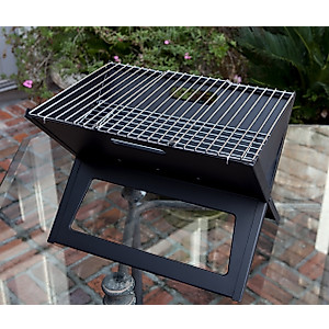 Fire Sense 60508 Notebook Charcoal BBQ Grill 3.5mm Cooking Bars Instant Foldable & Easy Portability For Outdoor Barbecues Camping Traveling Picnics Garden Beach Party - Black