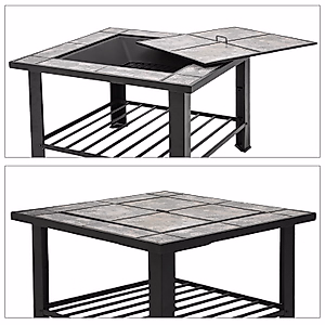 MoNiBloom 30" Square Fire Pit Table Outdoor Metal Protable Firepit with Charcoal Rack Mesh Cover Wood Burning Fireplace for Patio Backyard Picnic Garden, Black
