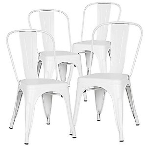 Set of 4, Navy Metal/Iron Patio Dining Chairs, Farmhouse Dining Chairs, Restaurant/Beach cafeterai Indoor/Outdoor Chairs (White)