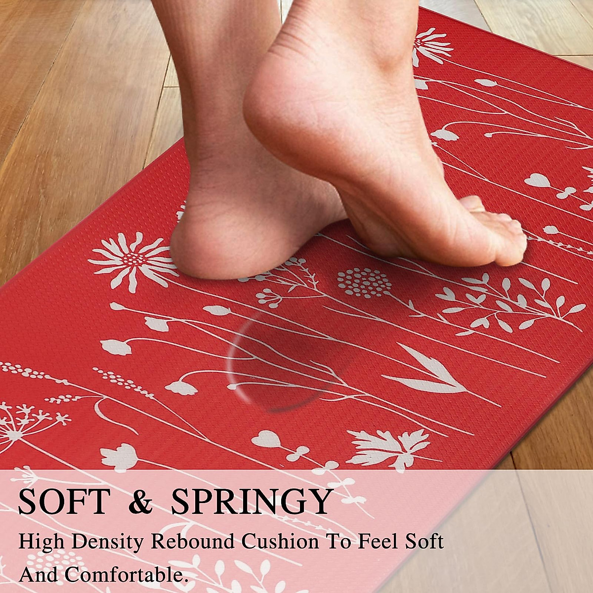 Rempry Kitchen Rug Anti Fatigue, Non Skid Cushioned Comfort Standing Kitchen Mat Waterproof and Oil Proof Floor Runner Mat, Easy to Clean, 17"x59", Red