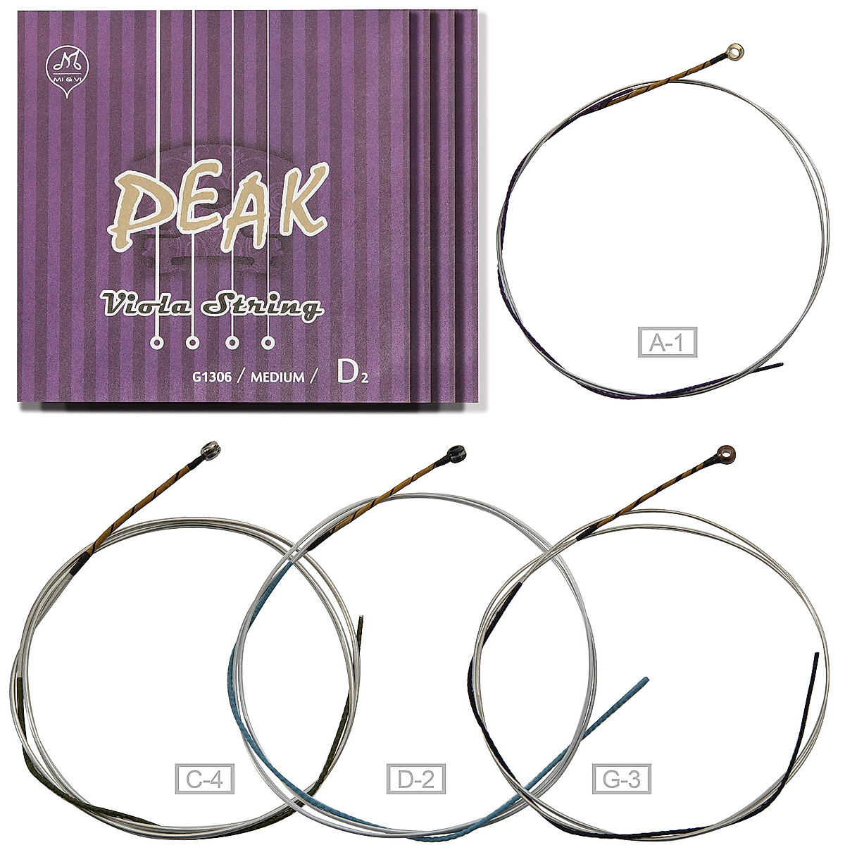 MI&VI PEAK Premium Viola Strings — Universal Full Set (A-D-G-C) for 12” Violas | Synthetic Core | Ball-Ends | Medium Gauge Tension - By MIVI Music