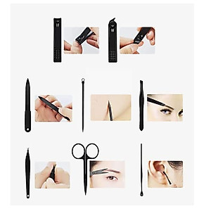 Manicure Set Pedicure Kit Nail Clippers Set 8 in1 High Precision Stainless Steel Cutter File Sharp Scissors for Men & Women Fingernails & Toenails Vibrissac Scissors with Stylish Case (black&red_8in1)