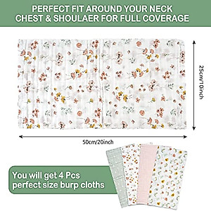 lasoftan Baby Muslin Burp Cloths, 100% Cotton Burping Cloths Super Absorbent Soft, Bath Towel Burp Cloths for Baby Girl Boy, Great Gift for Newborn, 10 x 20 inch, 4 Pack, Leaves & Flowers