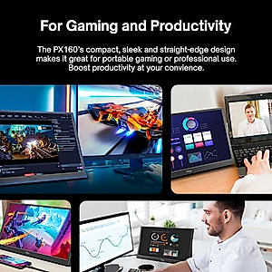 Pixio PX160 Portable Monitor 15.6 inch 60Hz Refresh Rate FHD 1080p Resolution IPS Panel HDR Screen Cover Stand USB-C HDMI Display for Laptop, PC, Console, Phone