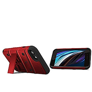 ZIZO Bolt Series for iPhone SE (3rd and 2nd gen)/8/7 Case with Screen Protector Kickstand Holster Lanyard - Red & Black