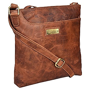 Genuine Leather Crossbody Handbag for Women - Shoulder bag for Womens Handmade by LEVOGUE (BROWN OILY HUNTER), Cognac Vintage, Medium