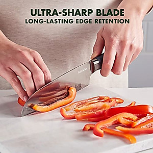 GreenPan Titanium 7" Santoku Knife, Titanium Coated, Stainless Steel, Eco-friendly, Ergonomic Grip, Slip Resistant, Balanced, Heat Treated, Hand Sharpened, Dishwasher Safe