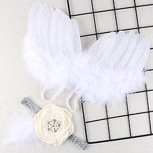 CiaraQ Newborn Baby Photography Props Feather Angel Wings and Rhinestone Headband Set Baby Hair Accessories Photo Prop