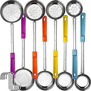 Portion Control Serving Spoons - (8 Piece Set) Restaurant Measuring Serving Ladle Utensils for Weight Loss, Bariatric Gastric Sleeve, Includes 2, 4, 6, 8 oz Solid & Perforated Scoops, 14-1/4" Long