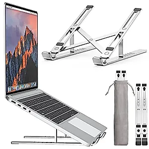 licheers Laptop Stand for Desk, Adjustable Ergonomic Portable Aluminum Laptop Holder, Foldable Computer Stand 7 Angles Anti-Slip Laptop Riser Compatible with 9-15.6 inch Laptops, Silver
