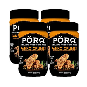 PORQ Artisanal Fried Pork Rinds, Panko Crumbs, Breadless Alternative to Bread Crumbs, Zero Carbs, Gluten Free & Keto Friendly, 10.5-Ounce Bottle (Pack of 4)