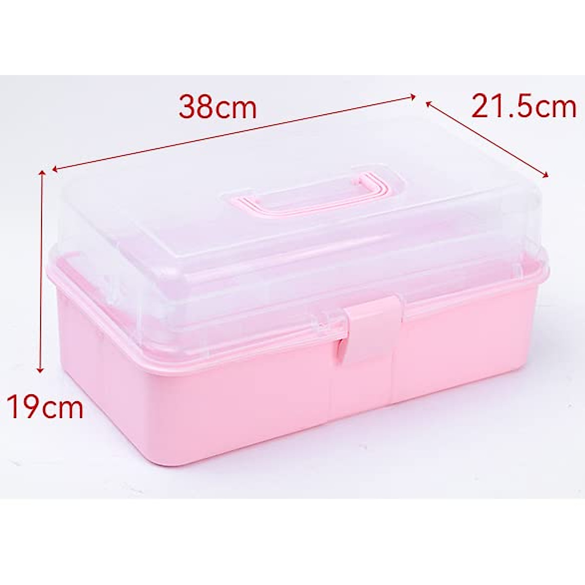 Pink Craft Box Art Box 3-Layer Plastic Portable Storage Box with Handle, Nail Sewing Organizer, Pink Toolbox, Hair Supplies Storage Box