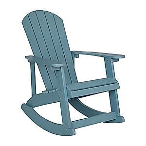 Flash Furniture Savannah Poly Resin Wood Adirondack Rocking Chair - All Weather Sea Foam Polystyrene - Stainless Steel Hardware