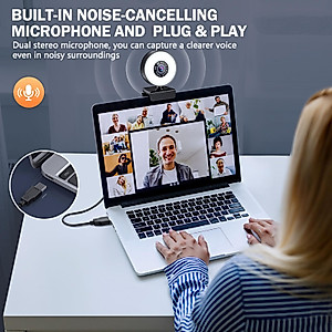 Cnkaite 4K Webcam, HD Autofocus Webcam with Microphone, Adjustable Light Computer Camera with Privacy Cover and Tripod Stand, Plug and Play USB Webcam for Laptop Desktop Video Calling