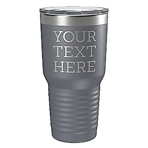 Personalized 30oz (17 Colors) Powder Coated Insulated Stainless Steel Tumbler with Lid, Custom Etched, Customized Text Message Name, Engraved Gift Idea Women Men Him Her, Your Text Here (Gray)