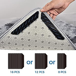 LUXACO Double Sided Rug Grippers Washable Anti Curling Corner Keeps Your Rug in Place Makes Corners Flat Non Slip Adhesive Rug Tape for Hardwood Floors and Tile,8 Pack,12 Pack,16 Pack
