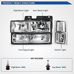 oEdRo Headlight Assembly Replacement for 94-99 Chevrolet C/K Series 1500 2500 3500 C/K 1500 Suburban 2500 Suburban/95-99 Tahoe/94 Blazer Headlamp with Chrome Housing