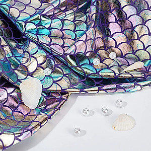 FINGERINSPIRE Mermaid Scales Fabric 39x59 inch Sparkly Purple Hologram Spandex Fish Scale Fabric Charming Illusion Color Glitter Fabric Mermaid Printed Fish Scale Fabric for Clothes Sewing Craft
