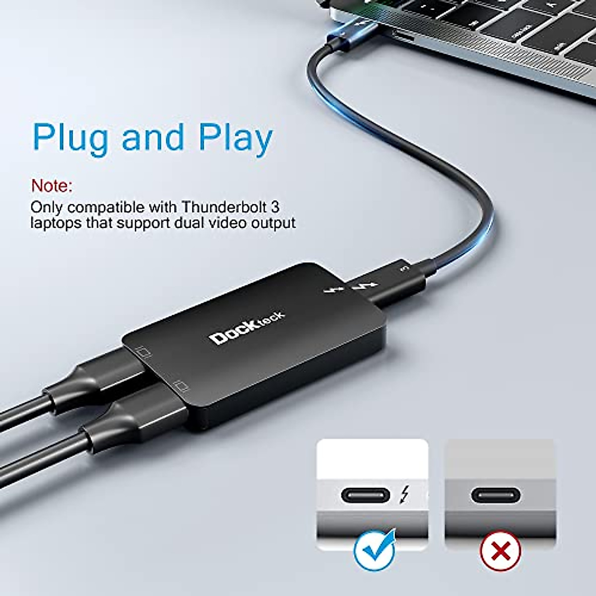 dockteck Thunderbolt 3 to Dual 4K 60Hz HDMI Adapter, Thunderbolt 3 Dock USB Type C to Dual HDMI 2.0 Adapter, Supports Up to Two Monitors on Mac and Some Windows