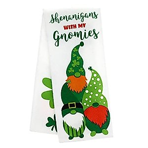 St Patrick's Day Shenanigans with My Gnomies Shamrock St Patrick s Day Decorative Kitchen Towel Dish Towels, Bathroom Hand Towels, 15 X 25 Inch + Plus Bonus Item