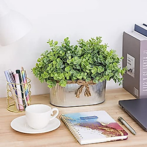 CEWOR Artificial Eucalyptus Leaves Faux Plants Desk Fake Potted Plants in Rustic Rectangular Pots Table Centerpiece for Home Decor Office Bathroom Desk Room Greenery Decor or Gift