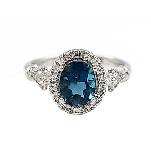 Natural 9X7 MM London Blue Topaz Gemstone Oval Cut 925 Sterling Silver December Birthstone Statement Ring For Engagement Gift (Rhodium Plated Silver, 8.5)