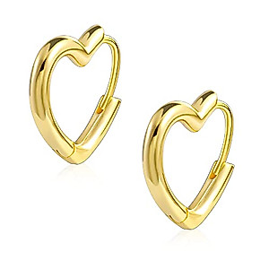 ALEXCRAFT Small Gold Heart Hoop Earrings 14K Gold Plated Tiny Heart Huggie Earrings for Women