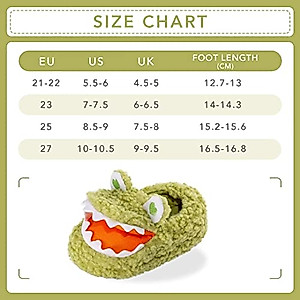 FUNCOO PLUS Green Crocodile Toddlers Fuzzy Slippers Kids Warm House Slippers Cute Animal Fluffy Slip On Home Shoes for Boys