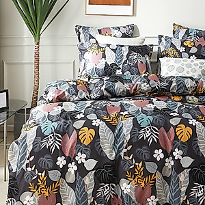 CoutureBridal Tropical Plant Duvet Cover Set King Size Multicolored Monstera Leaf Print Bedding Set with Zipper Ties 3 Pieces Soft Microfiber Aesthetic Comforter Cover Stylish Deco