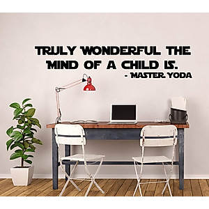 Yoda Child Quote Decal - Star Wars Master Jedi Vinyl Sticker - "Truly Wonderful The Mind Of A Child Is" - Wall Art Decor for Classrooms, Library, Boy's or Girl's Bedroom, Playroom or Nursery