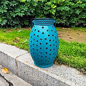 Elfengarden Hanging Solar Lanterns Outdoor Waterproof Solar Lights Metal Retro Flickering Garden Courtyard Lawn Tree Fence Patio Tabletop Lights Deco (Cyan)