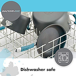 Rachael Ray 87642 Cucina Hard Anodized Nonstick Skillet with Helper Handle, 14 Inch Frying Pan, Gray/Agave Blue