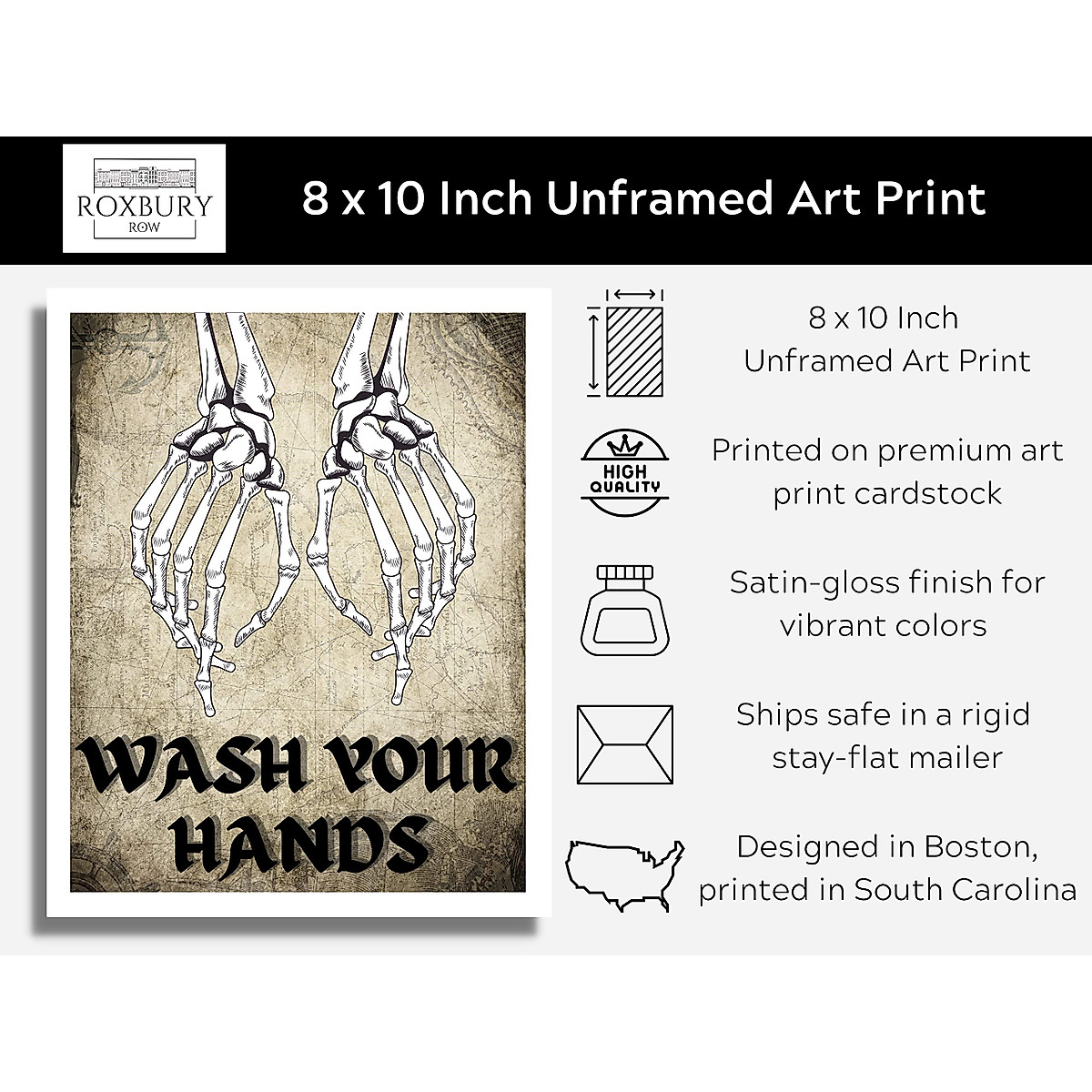 Roxbury Row Skeleton Hands Bathroom Decor Wall Art, Skeleton Decor | Funny Bathroom Signs, Gothic Bathroom Decor Wall Art, Creepy Decor, Spooky Decor, Halloween Bathroom Decor (8X10 Unframed)