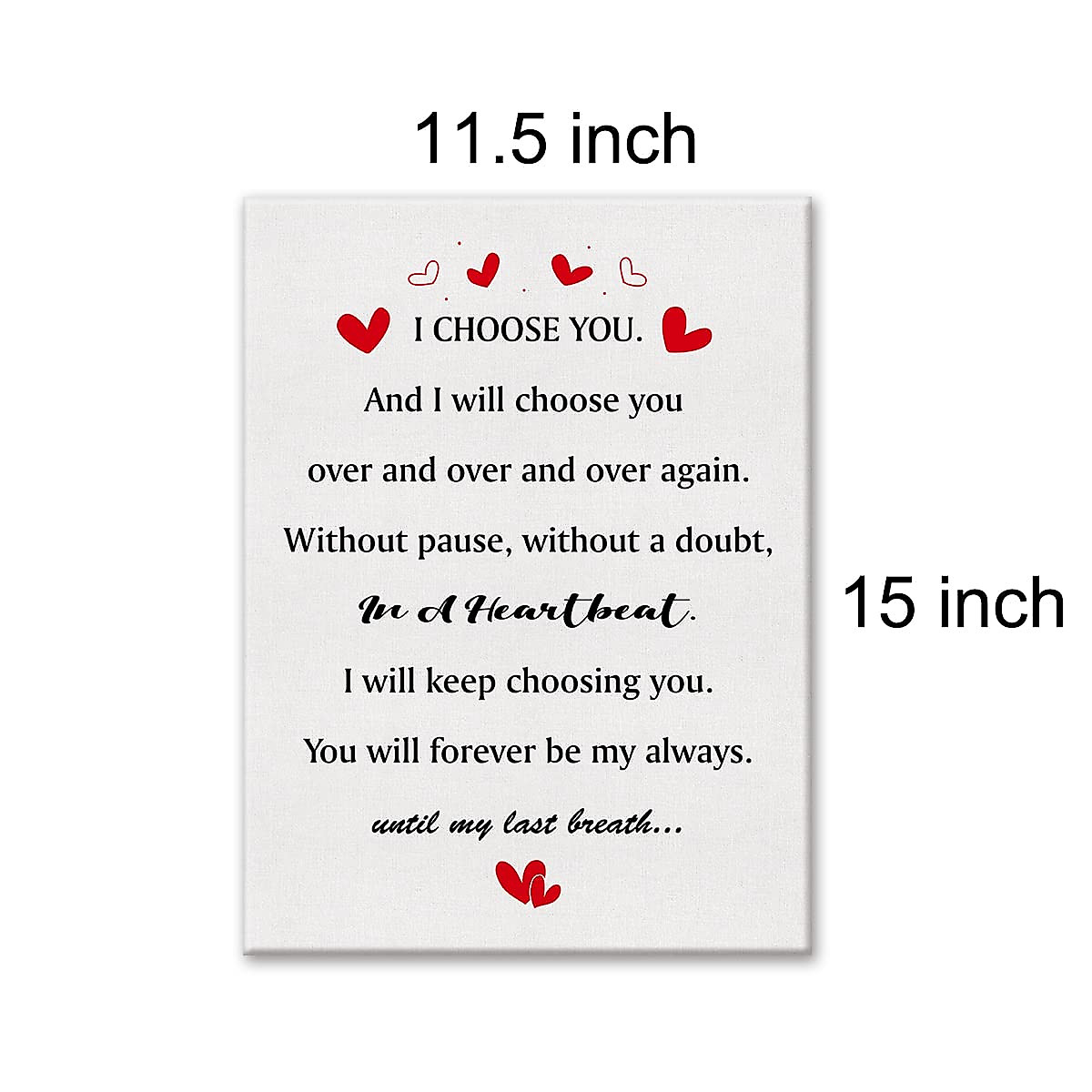 OEWD I Choose You and I Will Choose You Canvas Wall Art Poster Print Gift, Romantic Lovers Quote Painting Ready to Hang Home Decor (11.5" x 15")