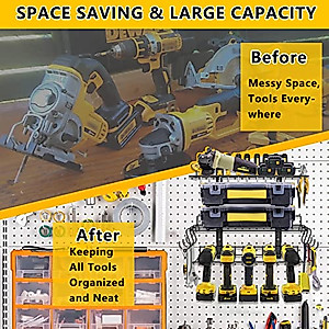 PIGTAB Power Tool Organizer Utility Rack, Drill Holder Wall Mount, Adjustable Height Garage Storage Rack for Drill Screwdriver Pliers Wrenches, Gift for Men, Metal