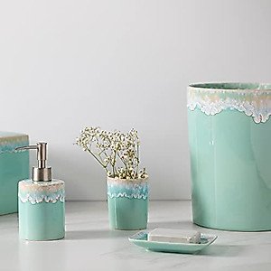 Casafina Ceramic Wastebasket Trash Can - Taormina Collection, Aqua | Stoneware Bathroom Accessories | Quality Bath Decor | 8'' x 9.75'', 203 oz.