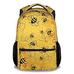 CUSPCOD Bee Backpack for Girls Boys, 16 Inch Yellow Backpacks for School, Cute, Adjustable Straps, Durable, Lightweight, Large Capacity Bookbag for Kids