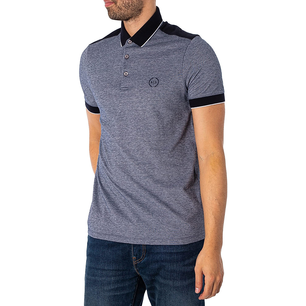 A|X ARMANI EXCHANGE mens With Stripes Polo Shirt, Navy, Medium US