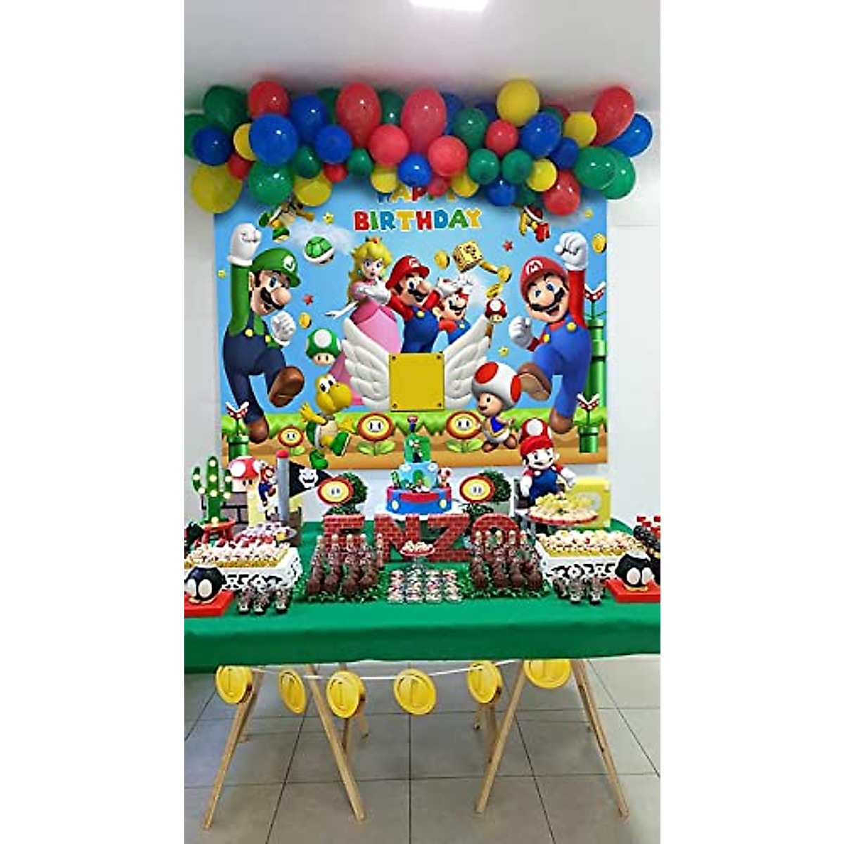 Sakurar SK Mario Birthday Bakdrop Adventure Game Video Mario and Princess Peach Backdrop Vinyl Birthday Party Baby Shower Decoration Mario Party Background 7x5ft
