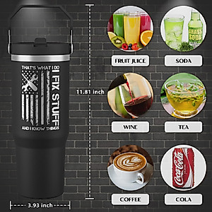 qchdln Funny Gifts For Men - That's What I Do I Fix Stuff and I Know Things Cup - 30oz Insulated Tumbler with Handle - Cool Fathers Day,Birthday,Christmas Gifts for Dad,Grandpa,Husband,Uncle