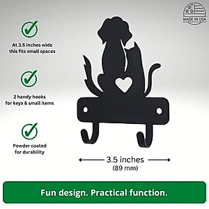 The Metal Peddler Miniature Dog & Cat Love - Key Holder for Wall - Extra Small 3.5 inch Wide - Made in USA