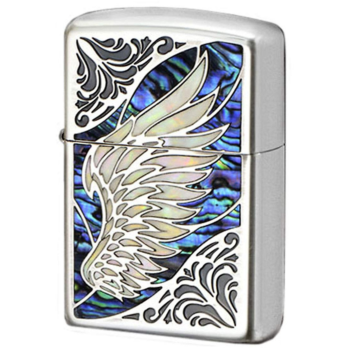 Zippo Armor Case Wing Arabesque Shell Inlay Both Sides Etching Japan Limited Oxidized Silver