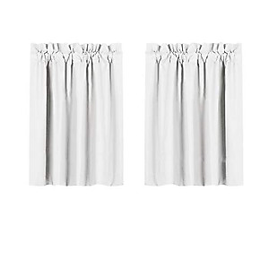 Valea Home Blackout Short Curtains Waterproof Soft Rod Pocket Kitchen Curtains for Bathroom Window Room Darkening Small Curtains for Bedroom 36 inch Length, 2 Panels, Grayish White