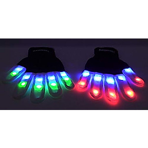 The Noodley Thin Flashing LED Light Gloves Kids and Teen Sized with Extra Batteries Finger Toy Cosplay Halloween Costume Accessory Boys and Girls - Ages 8-12 (Medium, Black)