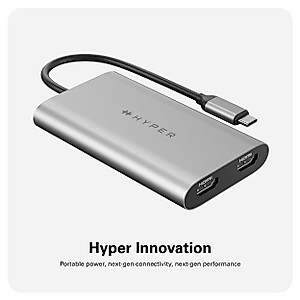 HyperDrive Dual 4K HDMI Adapter for M1/M2 MacBook 2X HDMI, Pass-Through Charging