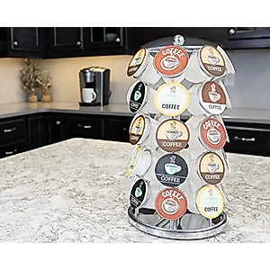 Nifty K Cup Holder – Compatible with K-Cups, Coffee Pod Carousel | 35 K Cup Holder, Spins 360-Degrees, Lazy Susan Platform, Modern Chrome Design, Home or Office Kitchen Counter Organizer
