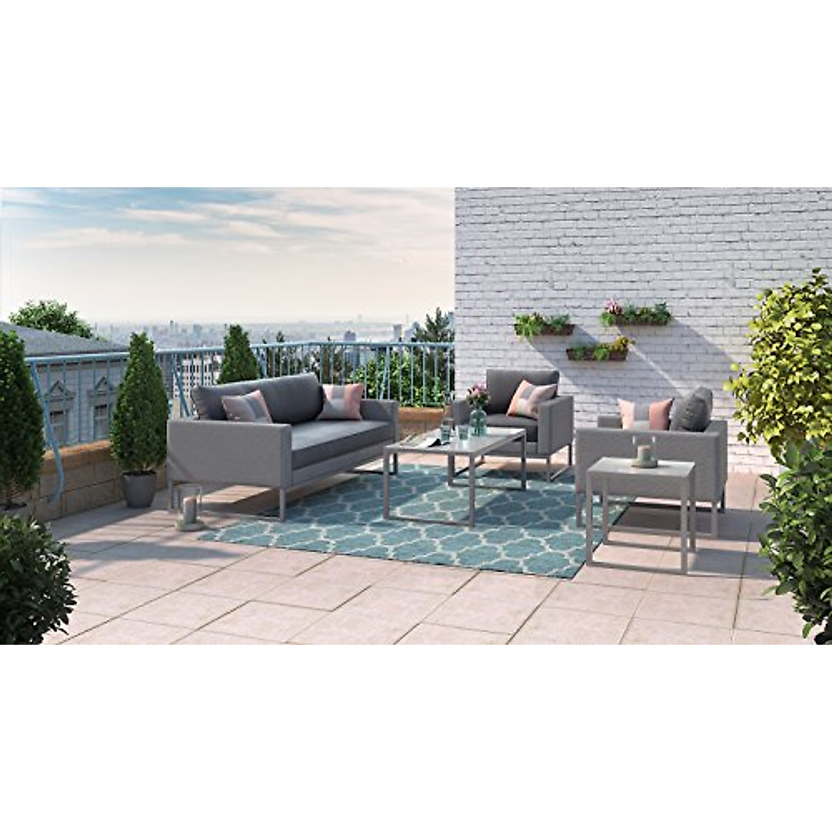 Elle Decor Tropez Mesh Outdoor Patio Furniture Collection with Metal Frame Arm Chair, Gray