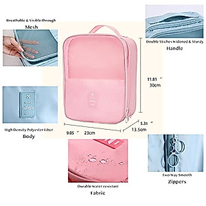 Travel Accessories Shoe Bags for Storage Travel Pouches, Travel Essentials Luggage Packing Cubes with Handle, Shoe Organizer for Suitcase with Luggage Handle Strap (Pink Striped)