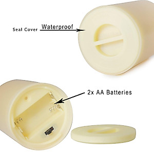 YINCHI 2 Waterproof Outdoor Battery Operated Flameless LED Pillar Candles with Timer Flickering Plastic Resin Electric Decorative Light for Lantern Patio Garden Home Party Wedding Decorations 3x6 Inch